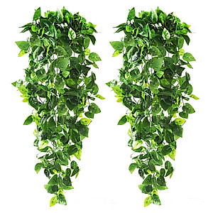 CEWOR 2pcs Artificial Hanging Plants 3.6ft Fake Ivy Vine Fake Ivy Leaves for Wall House Room Patio Indoor Outdoor Home Shelf Office Decor (No Baskets)