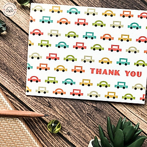 Two Poodle Press Boy Thank You Cards, Retro Car Thank You Notes with Envelopes - For Birthdays, Baby Showers, Graduation, Kids Stationery, Baptism Thank You, Teacher Appreciation - Liam