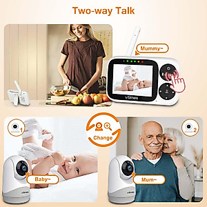 VTimes Baby Monitor with 2 Cameras, 3.2" IPS Screen, 2-Way Talk, Baby Monitor No WiFi Night Vision, Pan-Tilt-Zoom VOX Mode Temperature Monitor 8 Lullabies and 1000ft Range for Baby Pet Elderly