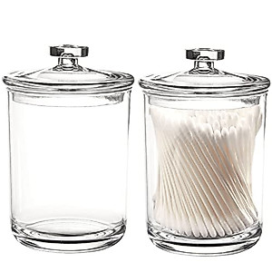 Youngever 2 Pack 8 Ounce Clear Qtip Holders, Plastic Apothecary Jars, Cotton Swab Holders, Bathroom Vanity Organizers