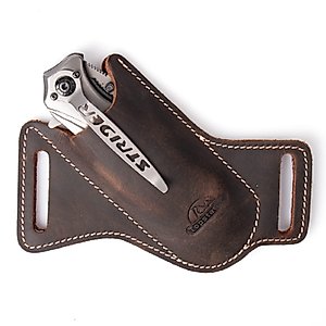 Topstache Handmade Leather Pocket Knife Sheath for Belt,EDC Belt Folding Man,Cross Draw Left Side Carry Open Top 5 inch Knife,DarkBrown