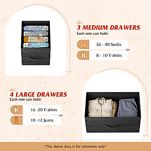 WLIVE Dresser for Bedroom with 10 Fabric Drawers, Tall Chest Organizer Units for Clothing, Closet, Storage Tower with Cabinet, Metal Frame, Wooden Top, Charcoal Black Wood Grain Print