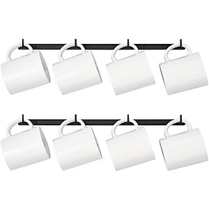Dahey Mug Holder Metal Coffee Mug Rack Wall Mounted with 8 Mug Hooks, Set of 2, Mug Display Rack Cup Holder Storage for Kitchen Dining Room Coffee Bar, Black
