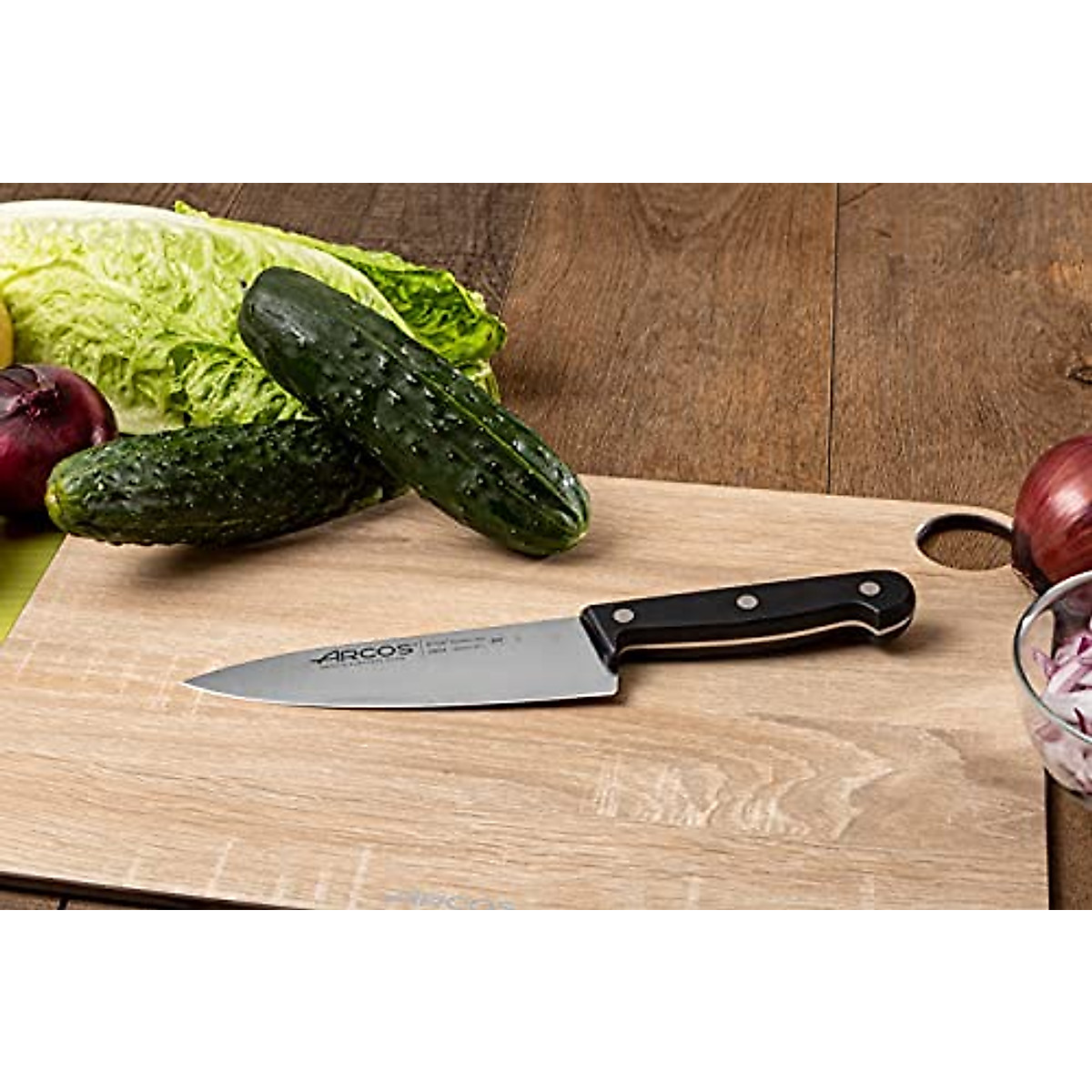 ARCOS Chef Knife 6 Inch Stainless Steel. Cooking Knife to Cut and Peel Small Food. Ergonomic Polyoxymethylene Handle and 155mm Blade. Series Universal. Color Black