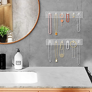 MaxGear Acrylic Necklace Holder 2 Pack, Wall Mounted Jewelry Organizer for Necklaces, Bracelets, Rings, and Bangles Display Rack, Hanging Jewelry Hooks for Women & Girls