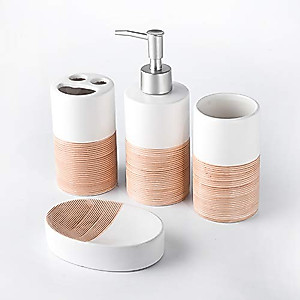 MIUFA 4 Piece White Deluxe Ceramic Bathroom Accessories Set Soap Dispenser Toothbrush Holder,Tumbler & Soap Dish (White)