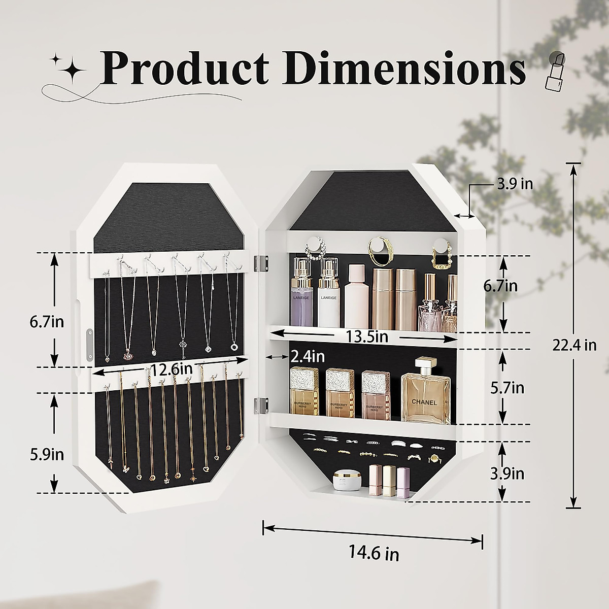 VECELO Medicine Cabinets with Mirror, Modern Wall-Mounted Cabinet for Bathroom, Wall Cabinet with LED Lights, USB Port, 22.4x14.6x3.9 in