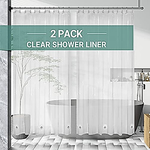 AmazerBath 2 Pack Clear Shower Curtain Liners, 72 x 72 Inches PEVA 3G Plastic Shower Curtains with Stones and 12 Grommet Holes, Extra Long Waterproof Lightweight Plastic Liners- Clear