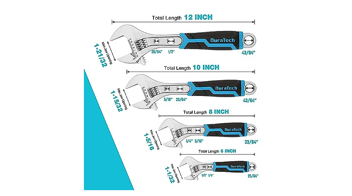 DURATECH 4-Piece Adjustable Wrench Set - Durable and Versatile