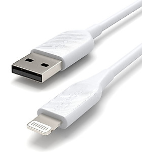 Amazon Basics USB-A to Lightning ABS Charger Cable, MFi Certified Charger for Apple iPhone 14 13 12 11 X Xs Pro, Pro Max, Plus, iPad, 3 Foot, White, (Pack of 2)