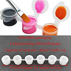 HAHIYO 8Strips(48Pots) 3ml/0.1oz Clear Plastic Empty Paint Pot Strip Mini Paint Container Small Paint Cup Airtight Paint Storage Craft Storage Container with Lids for Kid Classroom Art Craft