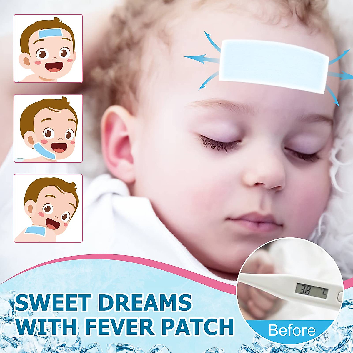 20 Sheets Fever Patches for Kids - Hot Weather Cooling Gel Patches for Adults - Headache Patches - Forehead Fever Cool Pads - Cooling & Pain Relief
