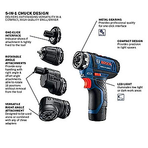 Bosch GSR12V-140FCB22 Cordless Electric Screwdriver 12V Kit - 5-In-1 Multi-Head Power Drill Set