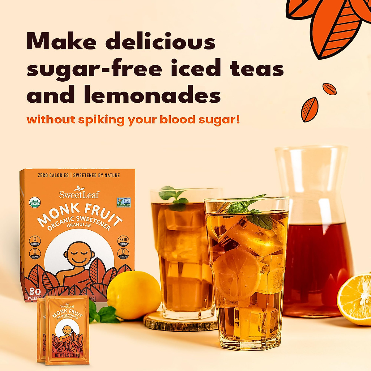 Sweetleaf Monk Fruit Organic Sweetener Granules 80 Packets