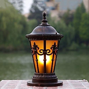 ZMY Industrial Glass Garden Courtyard Pillar Light Villa Home Decorative Waterproof Column Lantern Aluminum Metal Post Lighting Vintage Outdoor Retro Pathway Fixture E27 Edison