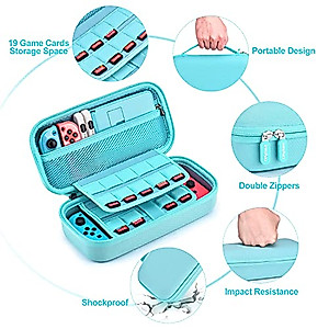 innoAura Switch Case for NS Switch 18 in 1 Switch Accessories Bundle with Switch Carrying Case, Switch Game Case, Switch Screen Protector, Switch Stand, Switch Thumb Grips (Blue)