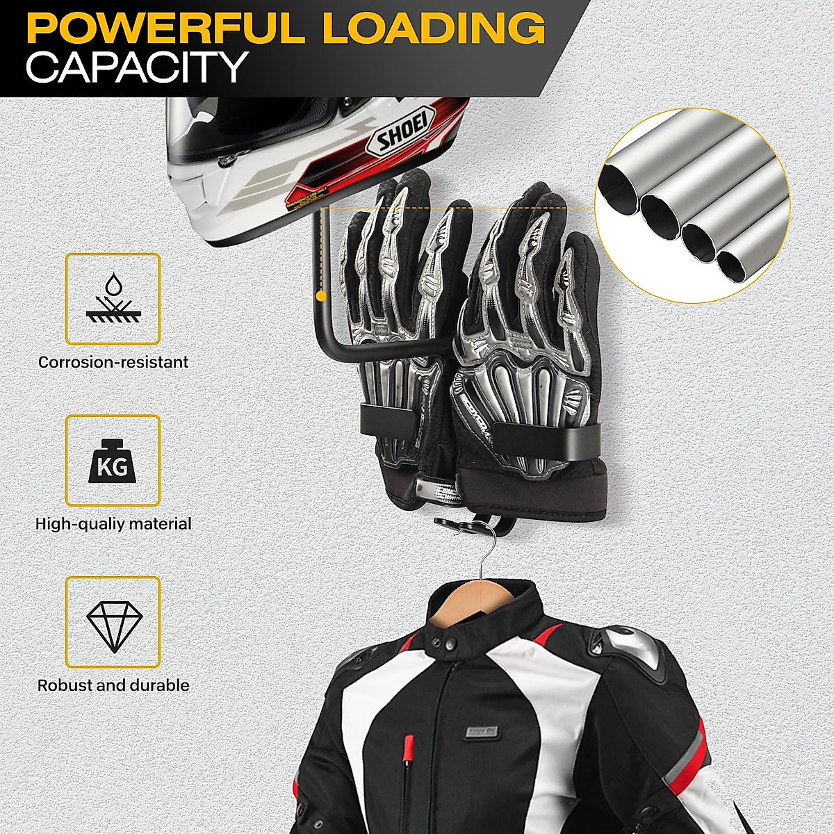 OPSOOPI Metal Helmet Holder Wall Mounted Motorcycle Helmet Holder, 180° Motorcycle Helmet Rack Helmet Hanger -2 Pack(2.6 inch)