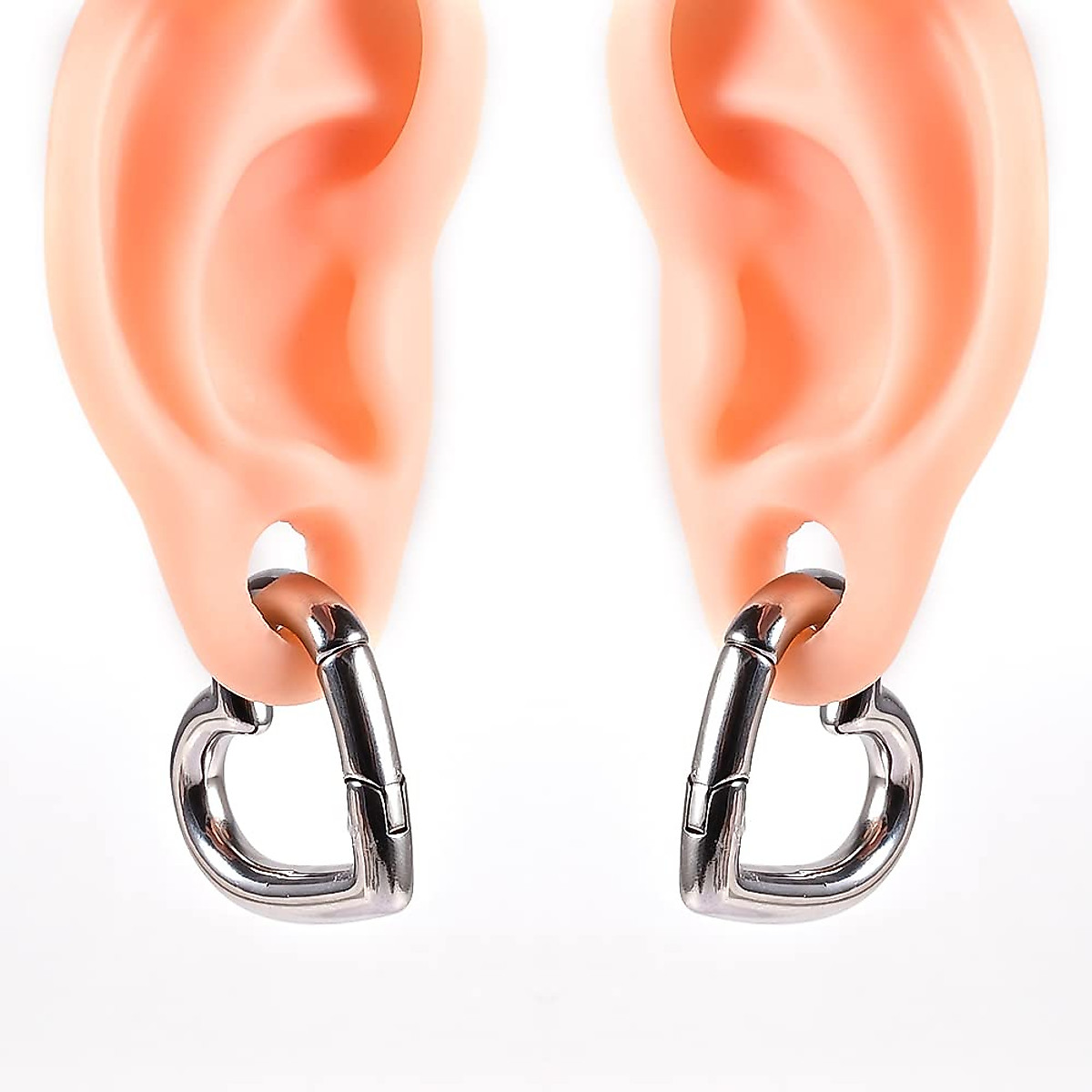 DOEARKO 2PCS Heart Design Ear Hanger Weights for Stretched Ears Gauges Ear Plugs Body Piercing Tunnels 316 Stainless Steel Hypoallergenic Body Jewelry (4G (5mm), 1#Silver)