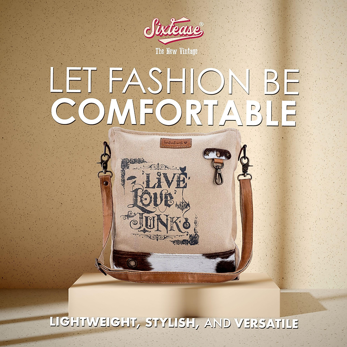 SIXTEASE Womens Shoulder Bag Vintage Style Shoulder Bags for Women - Made with Genuine Leather, Upcycled Canvas, or Hair On - Handmade, Adjustable Strap, Brass and Zinc Hardware - Live Love Junk