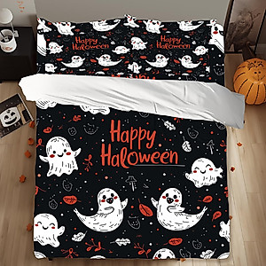 DiuuDi Halloween Ghost Duvet Cover Full Size 3D Printed Black Duvet Cover Set Happy Halloween Ghost Festival Gift Comforter Cover Cozy Quilt Cover with 2 Pillowcases