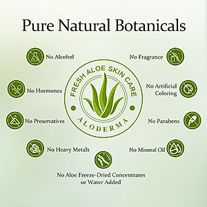 Aloderma Organic Aloe Vera Gel for Face & Body, 96% Pure Aloe Gel Made within 12 Hours of Harvest, Ideal for Skin, Scalp, & Hair Hydration, Calming Moisturizer for Soothing After Sun Care Relief, 7oz