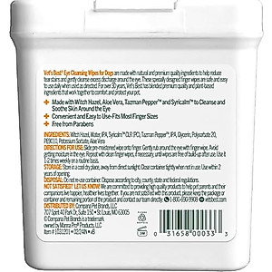 Vet’s Best Eye Cleansing Wipes for Dogs - Tear Stain Remover for Dogs - Easy to Use and Paraben Free - Aloe Vera & Witch Hazel - 50 Count