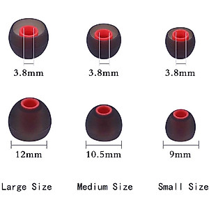 JNSA 6 Pairs Silicone Ear Tips Ear gels Ear pads Compatible with Sony WF-1000xm4 WF-1000XM3, MDR Series, XBA Series Earphones and other inner diameter 3.8mm - 4.2mm Headphones, 3 Size, Black-red，SML