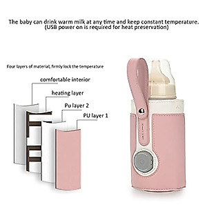 3 Temperature Adjustable Portable Baby Bottle Warmer, Portable Car Travel Bottle Warmer USB Milk Heat Keeper Baby Bottle Warmer (Pink)
