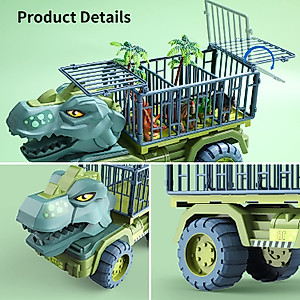 CUTE STONE Dinosaur Truck, Dinosaur Transport Car Carrier Truck with Dinosaur Toys, Friction Powered Cars, Activity Playmat, Dino Car Playset Toys for Kids Boys Grils