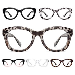 Gaoye 6 pack Oversized Reading Glasses for Women Stylish Blue Light Blocking Anti Eyestrain Computer Readers Spring Hinge w/Case (G1 6-pack Mix, 1.75)
