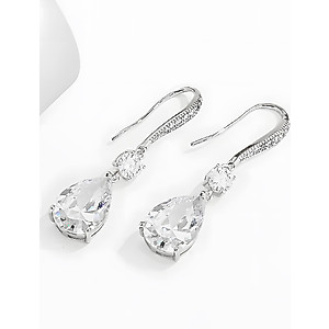 Deerllia Drop Dangle Earrings for Women, Pear Cut Cubic Zirconia Long Teardrop Wedding Bridal Earrings, Silver Gold Plated Copper Brass Micro CZ Jewelry Gifts