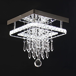 CXGLEAMING Square Crystal Chandelier Modern Crystal Ceiling Light Square LED Chandelier Flush Mount Ceiling Chandeliers for Dining Room Bedroom Hallway Closet (Cool White)