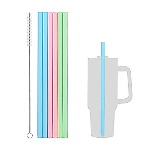 Silicone Straw Replacement 40 oz for Stanley Adventure Travel Tumbler, 6 Pack Reusable Straws Silicone Straws with Cleaning Brush Compatible with Stanley 40oz Stanley Cup Stanley Water Jug