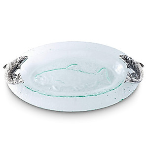 Arthur Court Designs Aluminum Salmon Fish Bagel Lox Glass Platter 20 inch x 11.5 inch
