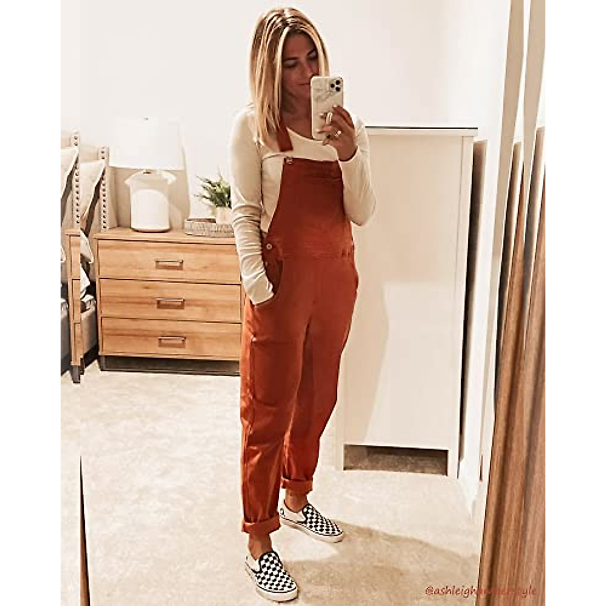 Women's Casual Adjustable Denim Bib Overalls Jeans Pants Fashion Loose Overall Jumpsuits Brown Size X-Large