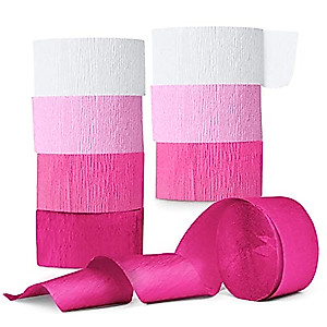 Pink Crepe Paper Streamers, Pink Party Decorations - 8 Large Rolls, 2in x 120ft Each Roll - Decorative Creped Roll for Birthday, Festival, Wedding, Backdrop or Photo Booth Decoration and Flower Making