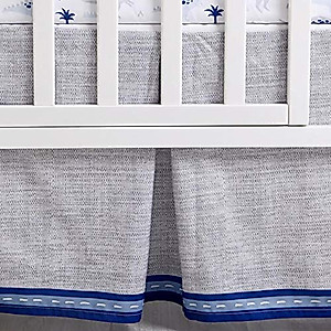 Little Grape Land 3 Piece Baby Crib Bedding Set, Dinosaur Standard Size Crib Set, Nursery Bedding for Boys, Crib Sheet, Comforter, Crib Skirt, 28" x 52", Blue/Grey