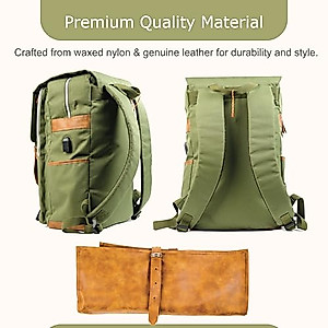 Chef Knife Bag with Leather Knife Roll Holds 10 Knives-Travel Friendly Tool bag backpack with USB Charging Port- Ample Storage Knife Carrying Case w/Back Pocket for Laptop-Sturdy & Stylish Chef Bag