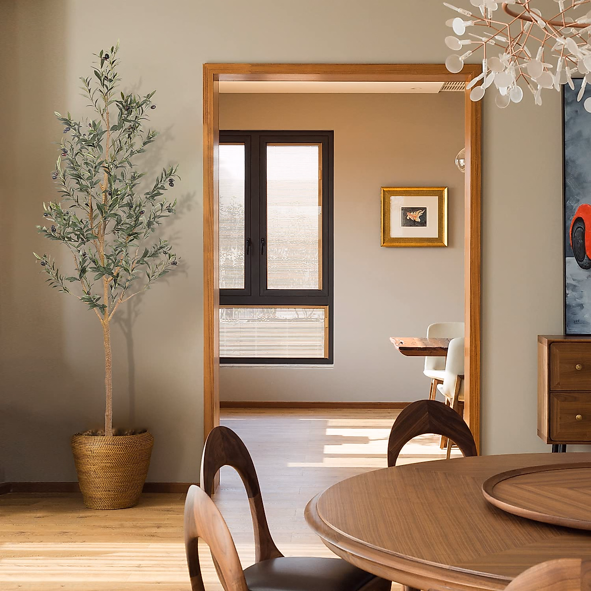 Realead Artificial Olive Tree 7ft, Tall Faux Olive Tree Plant, Fake Potted Olive Silk Tree with Branches and Fruits, Artificial Trees for Modern Home Office Living Room Floor Decor Indoor