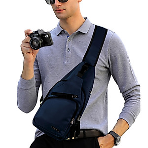 Seoky Rop Men Women Sling Backpack Nylon Water Resistant Shoulder Chest Crossbody Sling Bag with USB Charging Port Small Dark Blue