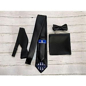 KissTies Mens Silk Black Tie Solid Satin Wedding Necktie + Gift Box