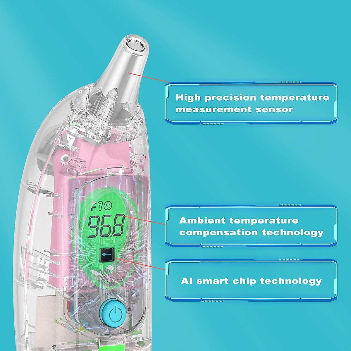 Ear Thermometer for Adults and Kids, Digital Thermometer with Fever Alarm and Instant Accuracy Readings, Infrared Thermometer Gun for Infants, Baby Thermometer, Fast, Reliable