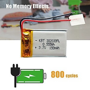 KBT 3.7V 150mAh Li-Polymer Battery：302030 Rechargeable Lithium-ion Replacement Batteries (2pack)