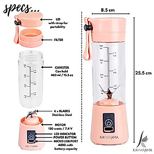Portable Blender for Shakes and Smoothies – Rechargeable 15.5-Oz Fusion Blender & Portable Juicer Comes with Carry Strap, USB Cable, 2 Reusable Straws, 1 Straw Cleaner & 1 Bottle Cleaner, (Cotton Candy Pink)