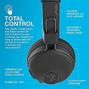 JLab Studio Bluetooth Wireless On-Ear Headphones | 30+ Hour Bluetooth 5 Playtime | EQ3 Sound | Ultra-Plush Faux Leather & Cloud Foam Cushions | Track and Volume Controls | Black
