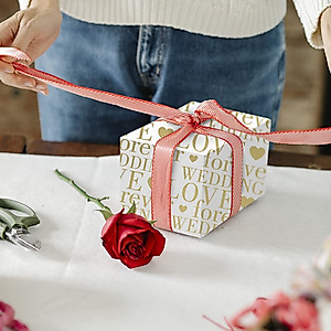 Love Forever Wedding Letter With Hearts White & Gold Foil Design Wrapping Paper Folded Flat 4 Sheets 20x28 inches Per Sheet For Weddings, Bridal Showers, Engagements