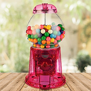 11-Inch Translucent Gumball Machine - Coin-Operated Candy Dispenser Vending Machine and Piggy Bank by Great Northern Popcorn (Pink)