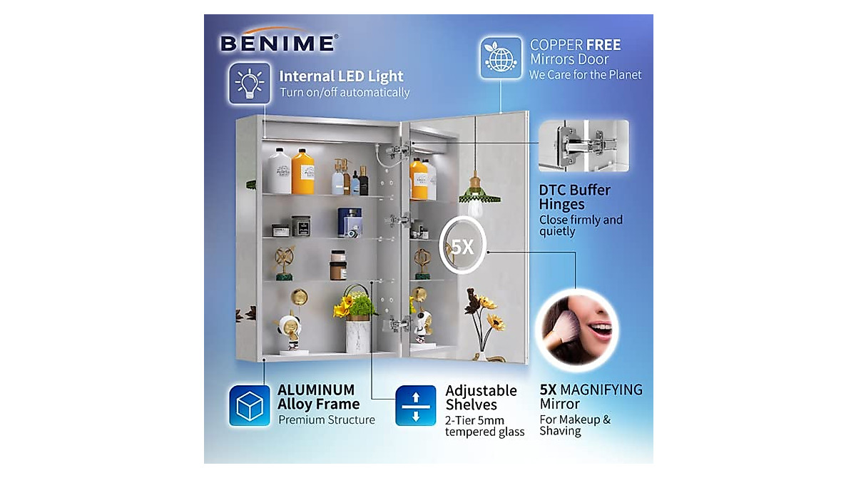 BENIME LED Medicine Cabinet with Smart Features