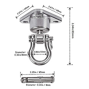 Dakzhou Stainless Steel Hanger with Smooth Swing Bearings, Heavy Duty 180°+360° Swivel Swing Hook, 1500 lb Capacity Playground Yoga Hammock Chair Rope, sandbag Porch Swing Bag Sleeve