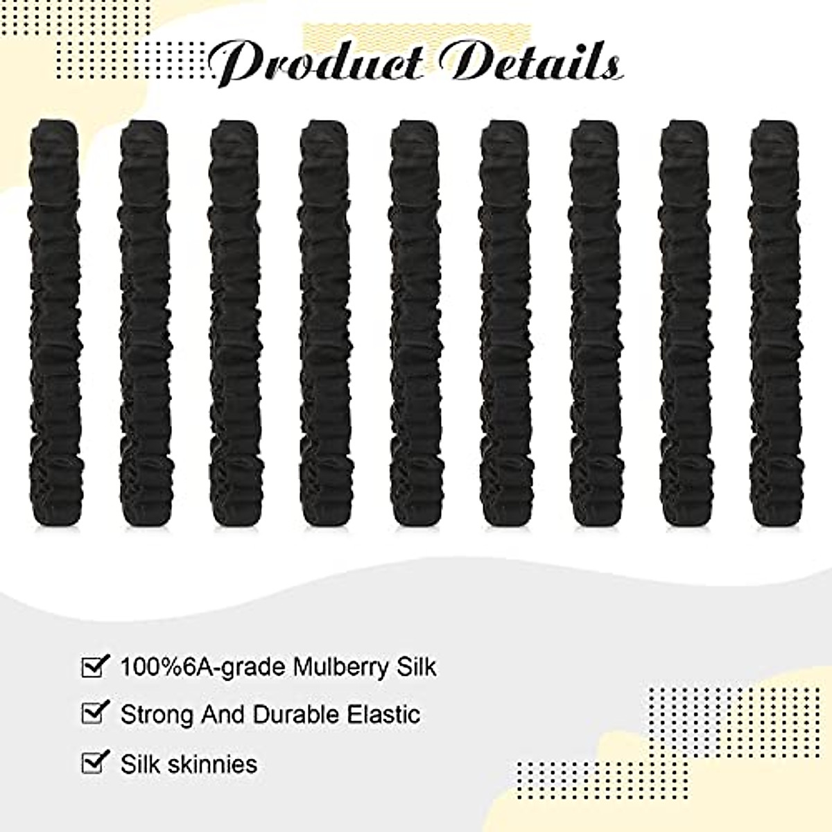 9 Pieces Silk Hair Ties Silk Hair Scrunchies Skinny Silk Scrunchies Pure Silk Ponytail Holder Silk Hair Accessories for Women Girls 9 Colors (Black,Classic Style)